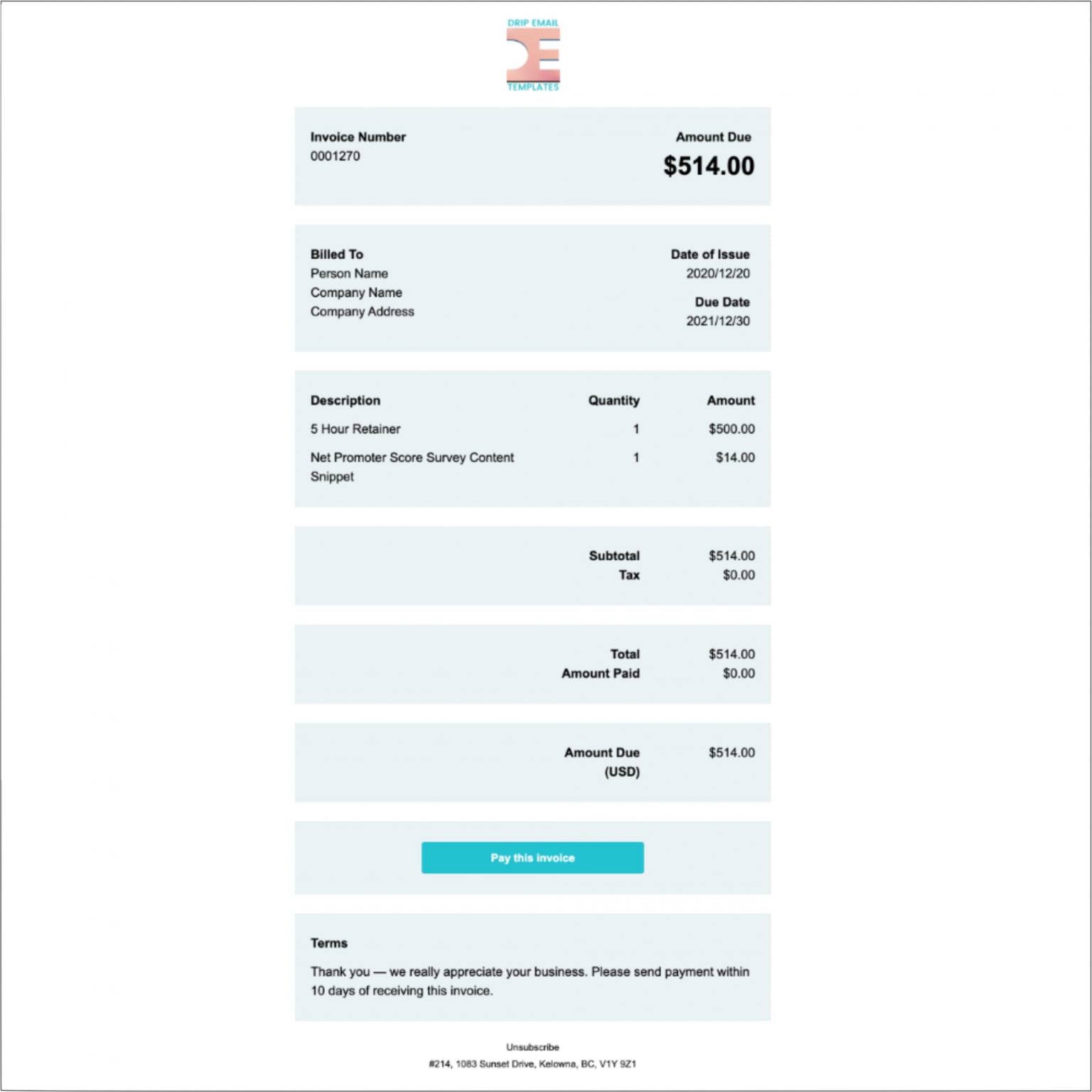 Invoice Email Template - Drip Email Templates